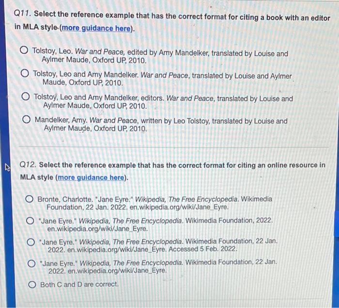 Q11. Select the reference example that has the | Chegg.com