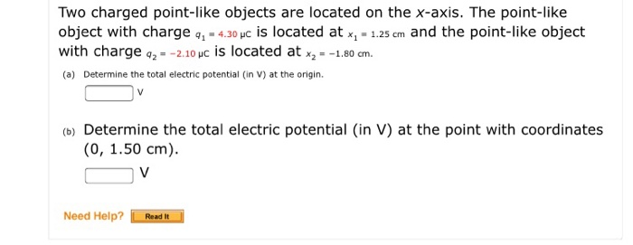 Solved Two charged point-like objects are located on the | Chegg.com