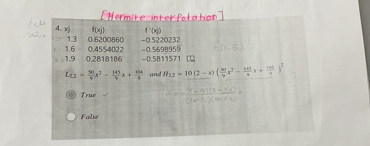 Solved [Hermite interpolation]\table[[4. xj,f(xj),f'(xj) | Chegg.com