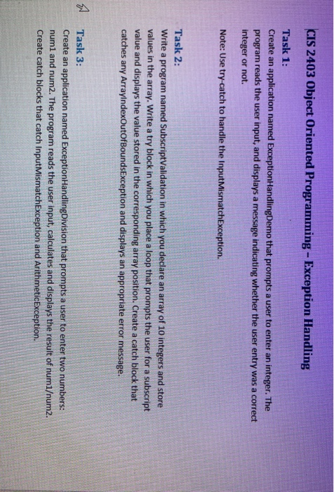 CIS 2403 Object Oriented Programming - Exception | Chegg.com