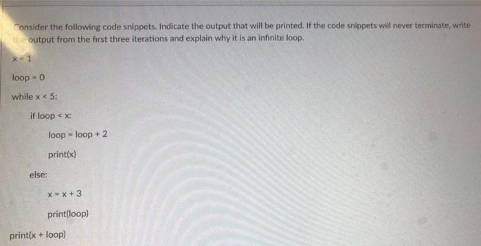 Solved Consider the following code snippets. Indicate the | Chegg.com