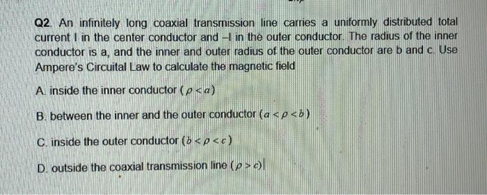 Solved Q2. An infinitely long coaxial transmission line | Chegg.com