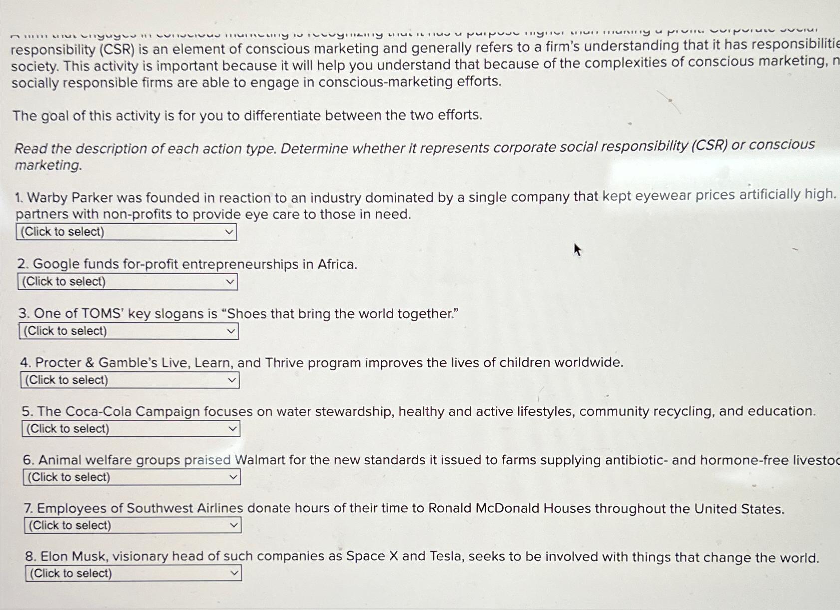 Solved responsibility (CSR) ﻿is an element of conscious | Chegg.com