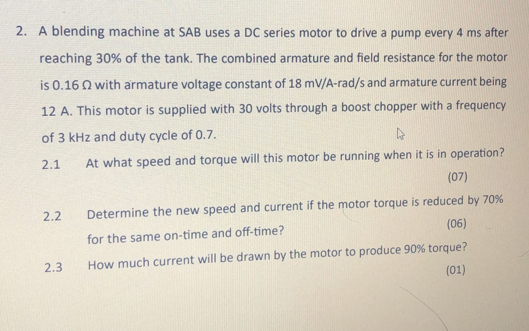 Solved A blending machine at SAB uses a DC ﻿series motor to | Chegg.com