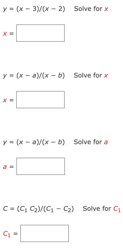 Solved y=x-3x-2, ﻿Solve for xx=y=x-ax-b, ﻿Solve for | Chegg.com