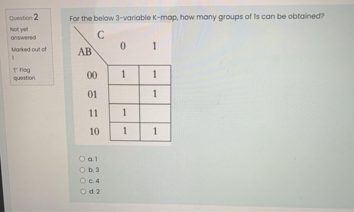 Solved Question 1 For the below 3-variable K-map, how many | Chegg.com