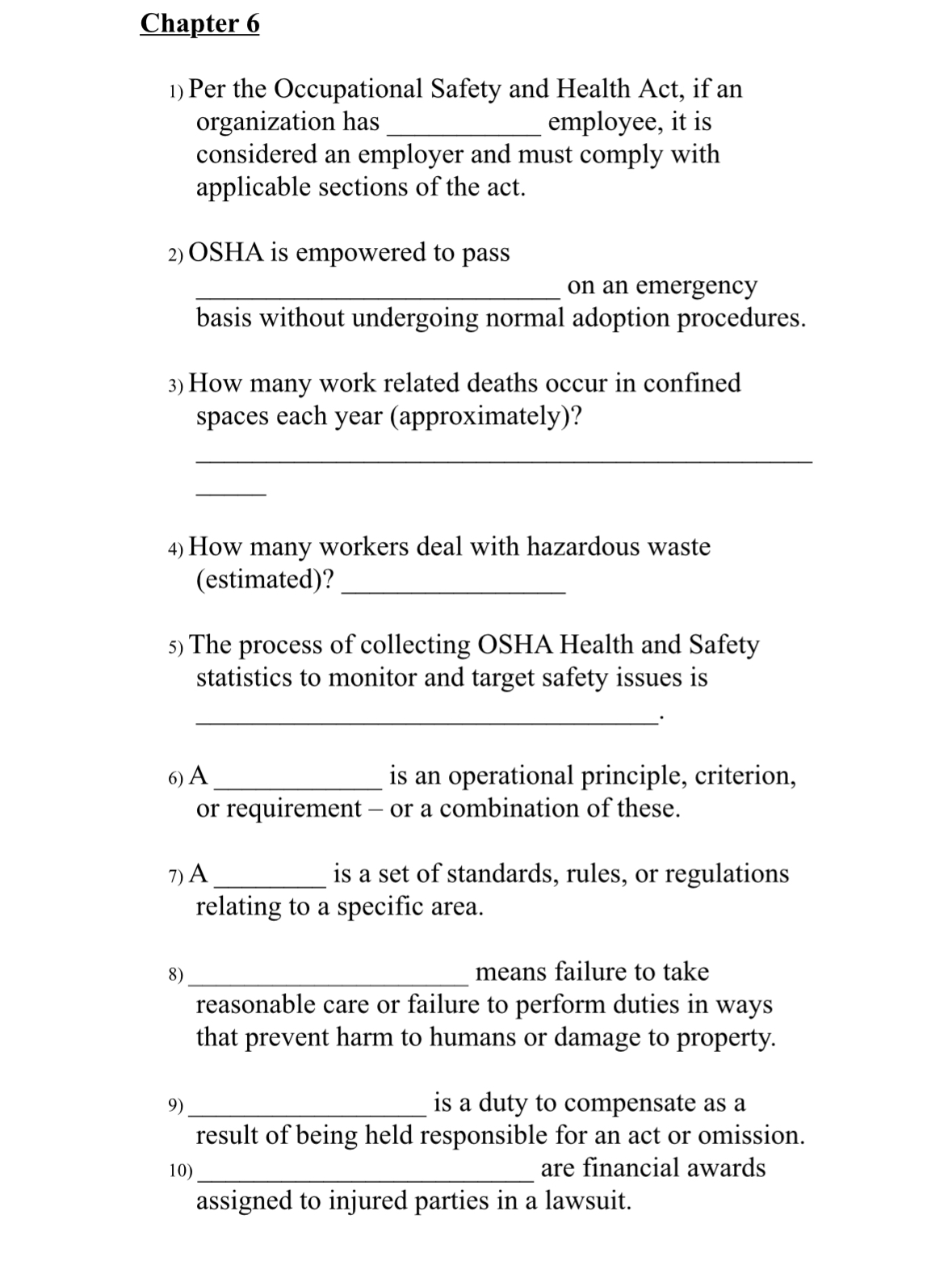 Solved Chapter 6Per the Occupational Safety and Health Act, | Chegg.com