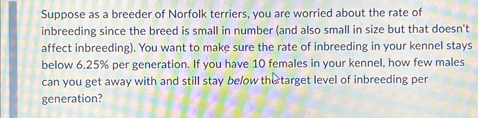 Solved Suppose as a breeder of Norfolk terriers, you are | Chegg.com