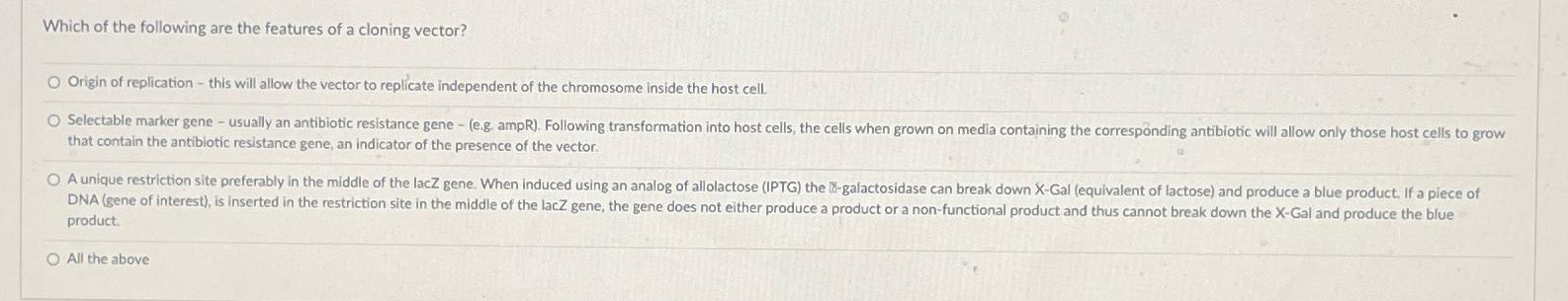 Solved Which of the following are the features of a cloning | Chegg.com