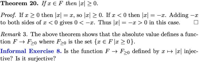 Solved Theorem 20. If x E F then x > 0. Proof. If x > 0 then | Chegg.com