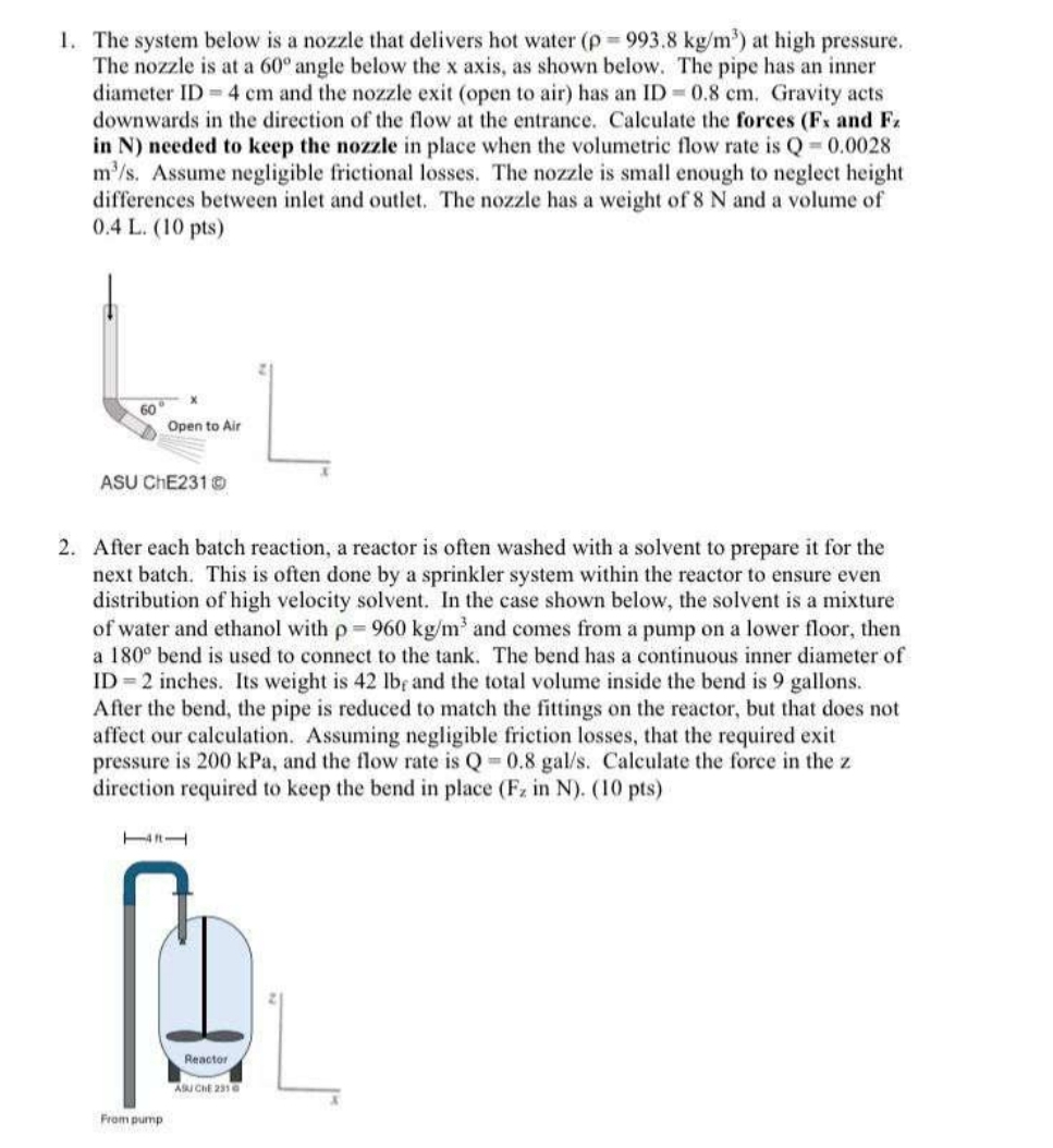 Solved The system below is a nozzle that delivers hot water | Chegg.com