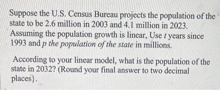 Solved Suppose the U.S. Census Bureau projects the | Chegg.com