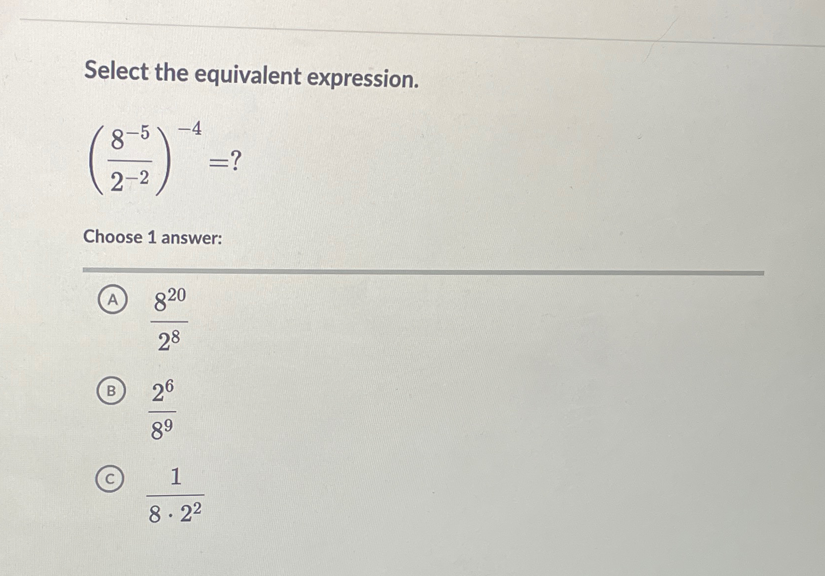 Select the equivalent expression.(8-52-2)-4=Choose 1 | Chegg.com