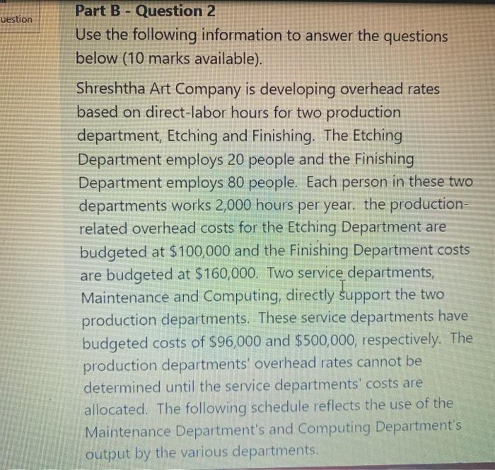 Part B - Question 2 Use the following information to | Chegg.com