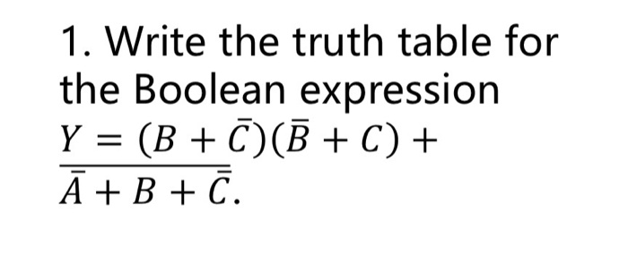 Solved 1. Write the truth table for the Boolean expression Y | Chegg.com