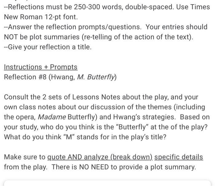--Reflections must be 250-300 words, double-spaced. | Chegg.com