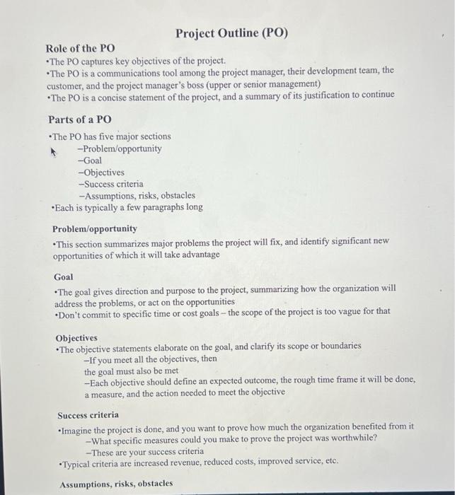 Project Overview Statement (POS) Role of the POS The | Chegg.com Project Overview Statement (POS) Role of the POS The | Chegg.com