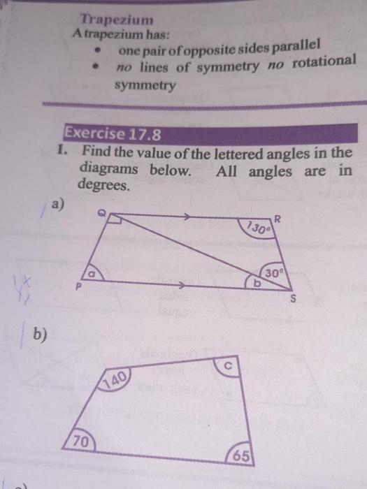 Solved Trapezium A trapezium has: one pair of opposite sides | Chegg.com