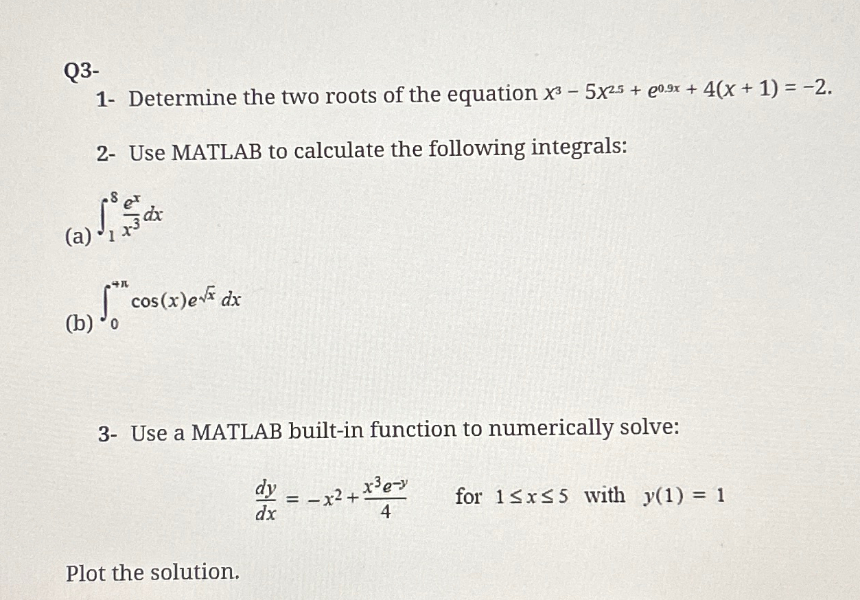 Solved Q3-Only use MATLAB DONOT USE PYTHON. Write the code | Chegg.com