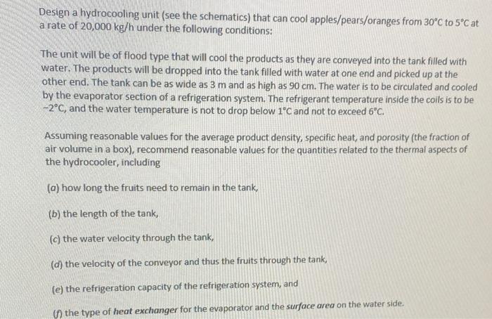 Solved Design a hydrocooling unit (see the schematics) that | Chegg.com
