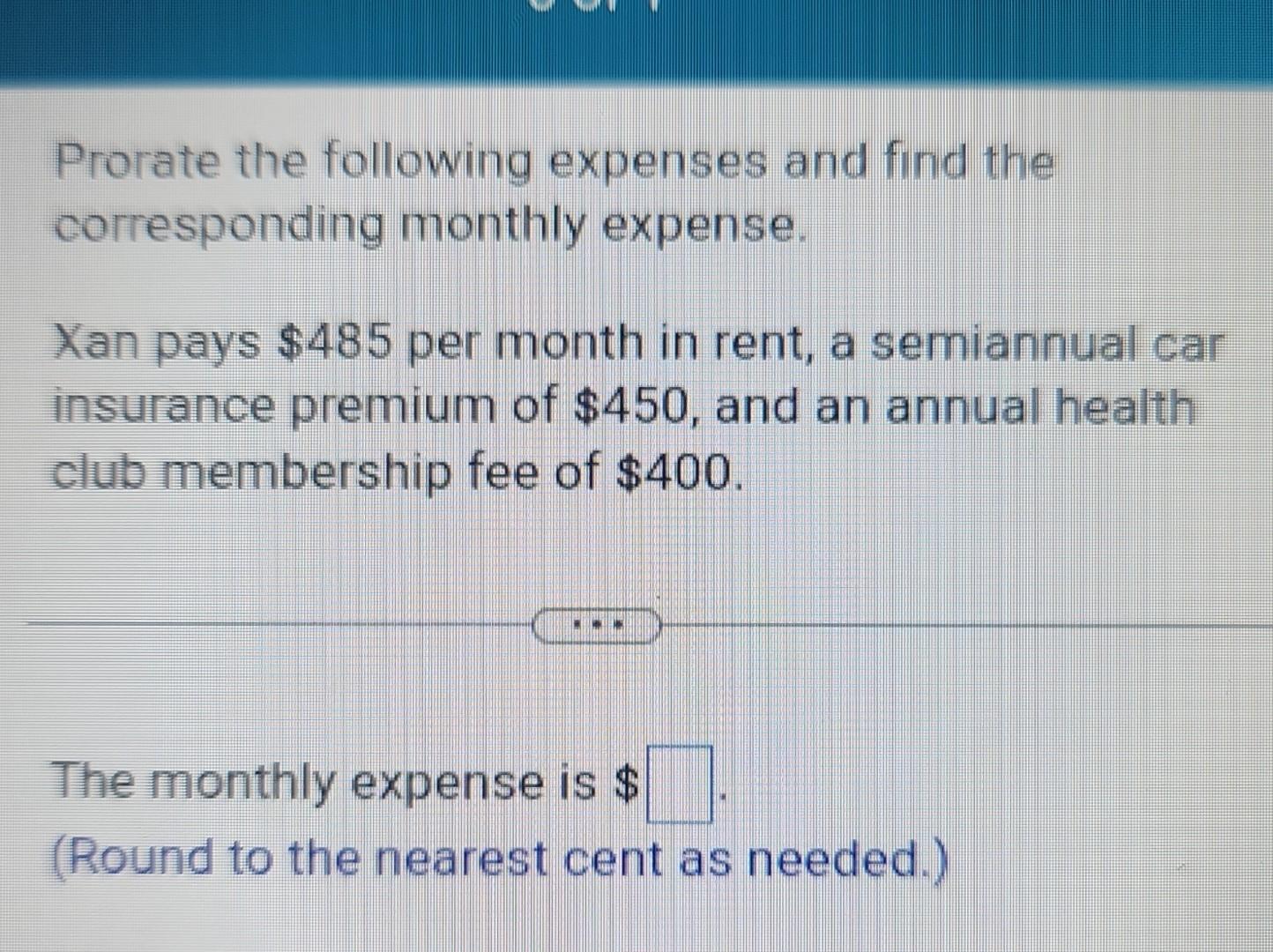 Prorate the following expenses and find the | Chegg.com