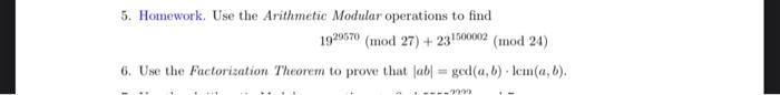 Solved 5. Homework. Use the Arithmetic Modular operations to | Chegg.com