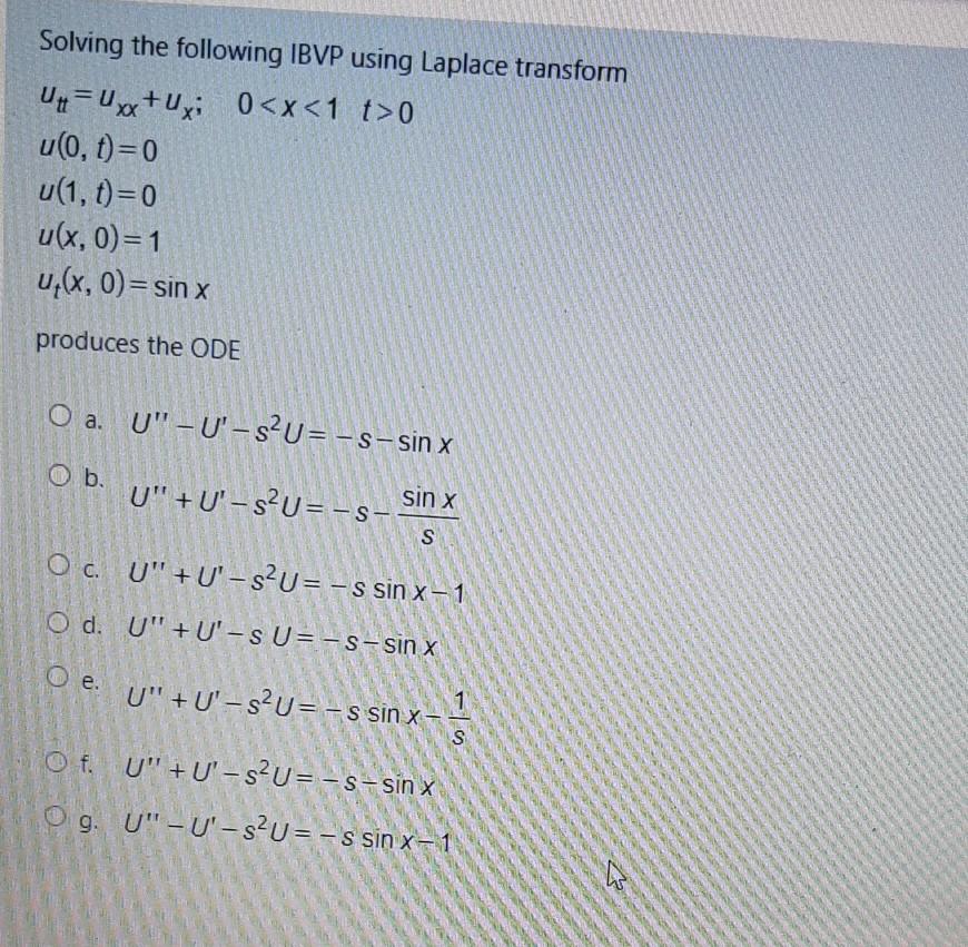 Solved Solving the following IBVP using Laplace transform | Chegg.com