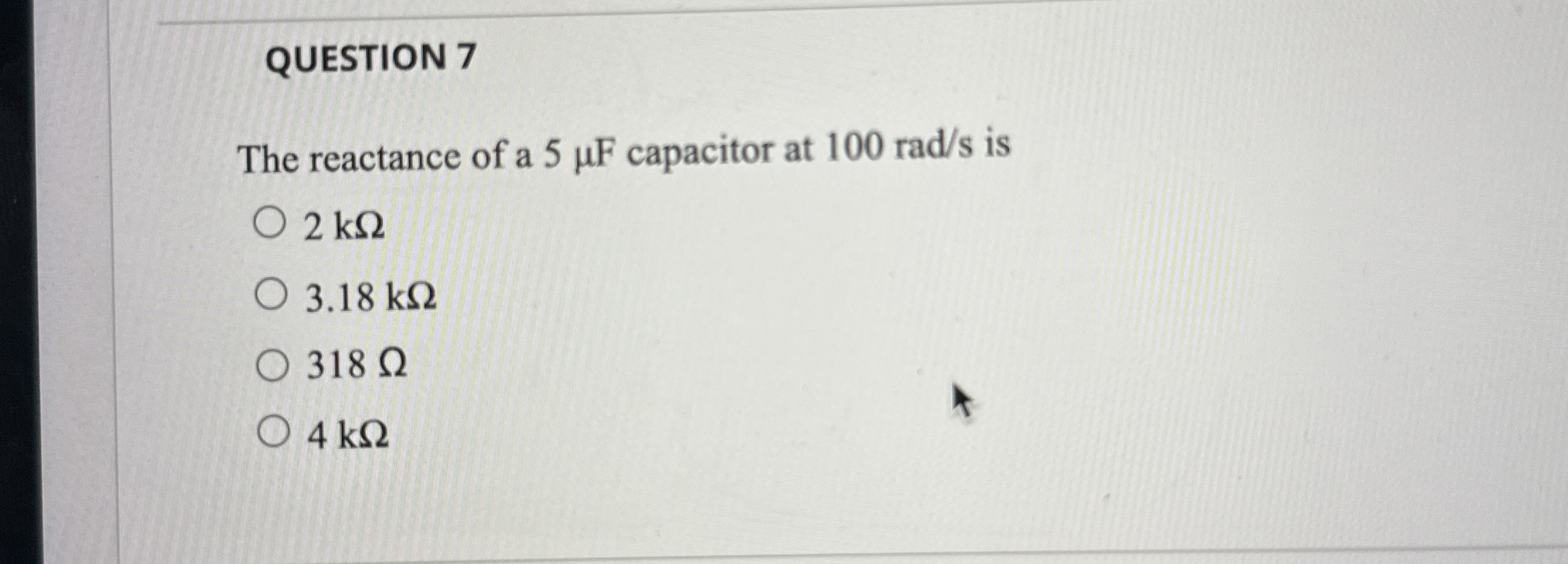 Solved QUESTION 7The reactance of a 5μF ﻿capacitor at | Chegg.com