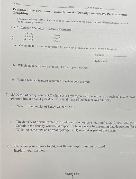 Solved Name Date Lab Section Prelaboratory Problems