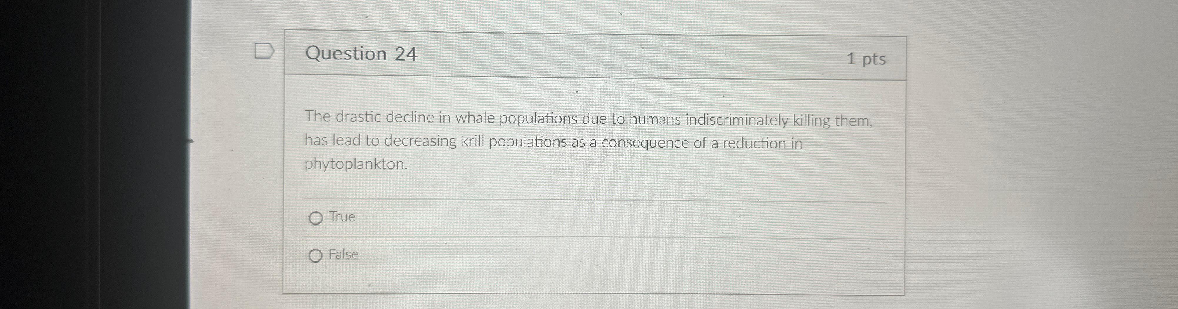 Solved Question 241 ﻿ptsThe drastic decline in whale | Chegg.com