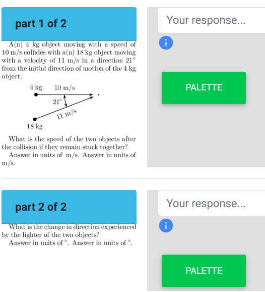 Solved part 1 ﻿of 2A(n) 4kg ﻿object moving with a speed | Chegg.com