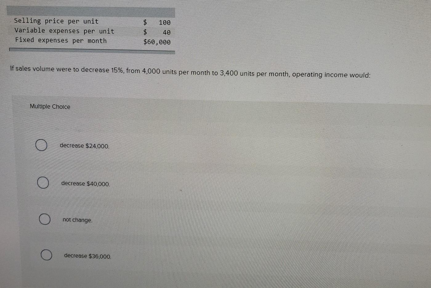 Solved Selling price per unit Variable expenses per unit | Chegg.com