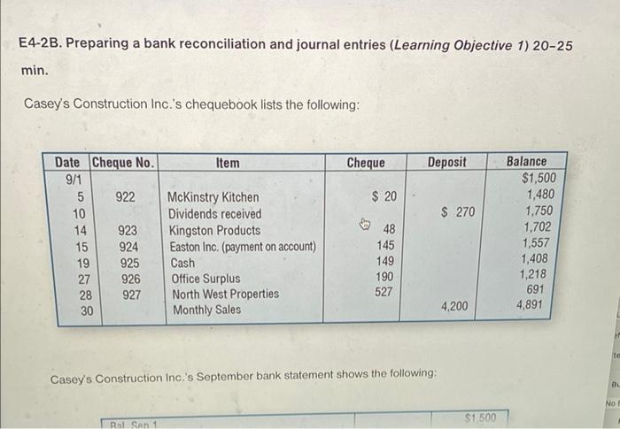 Solved E4-2B. Preparing a bank reconciliation and journal | Chegg.com