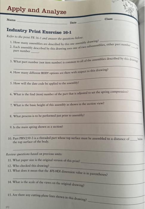 Solved 10. Part PRV250-3 is a threaded part whose top | Chegg.com