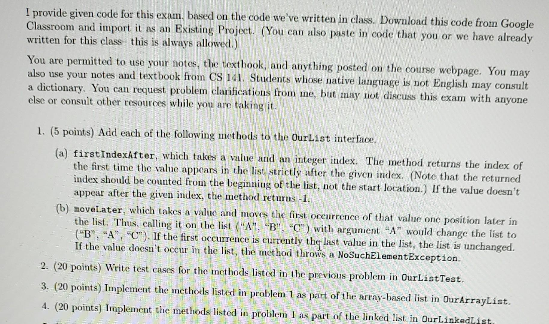 Solved I provide given code for this exam, based on the code | Chegg.com
