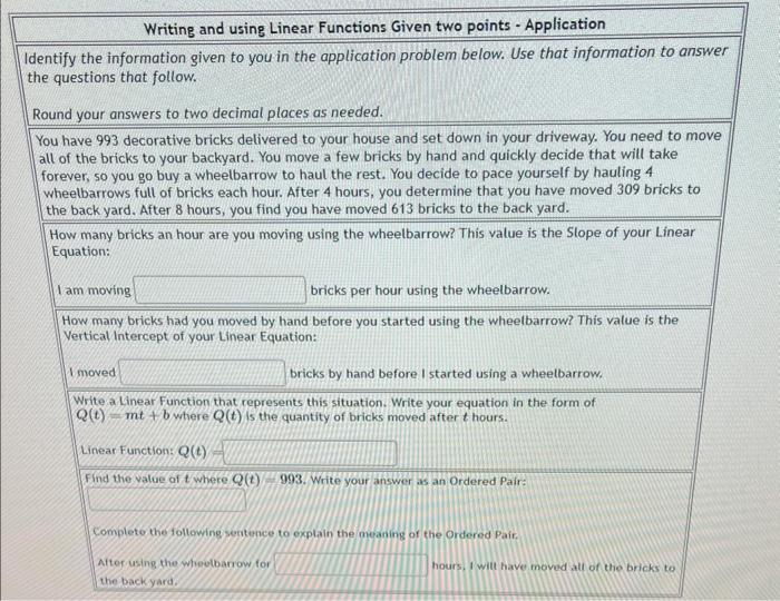 Solved Writing and using Linear Functions Given two points - | Chegg.com