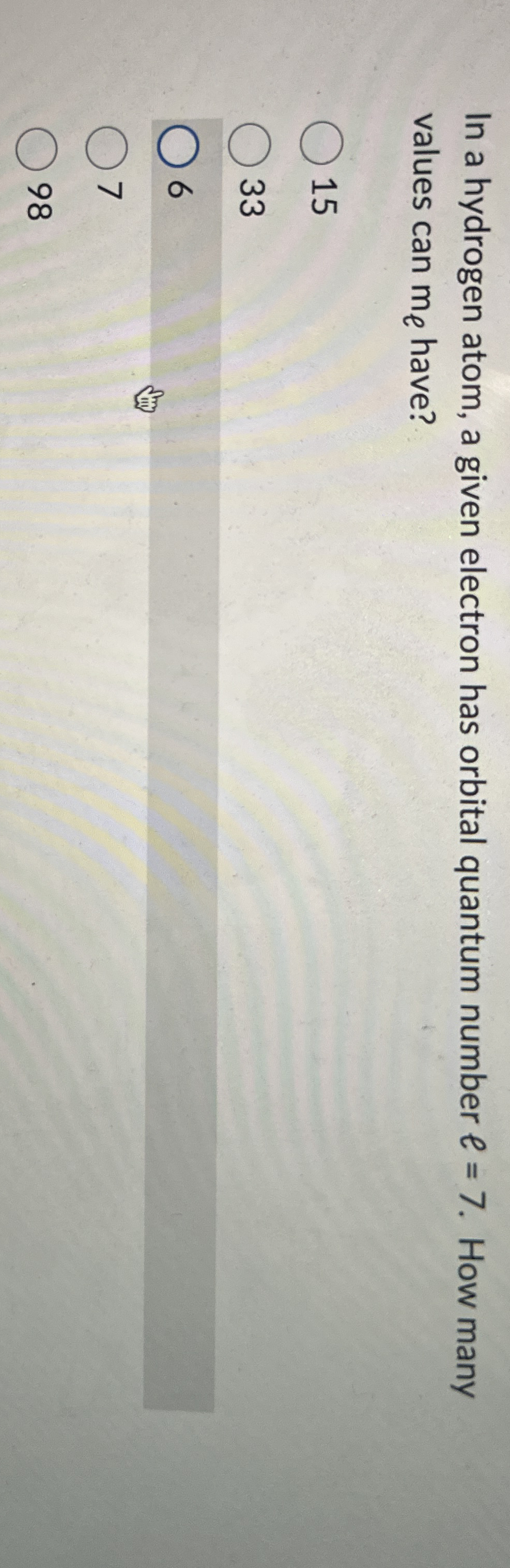 Solved In a hydrogen atom, a given electron has orbital | Chegg.com