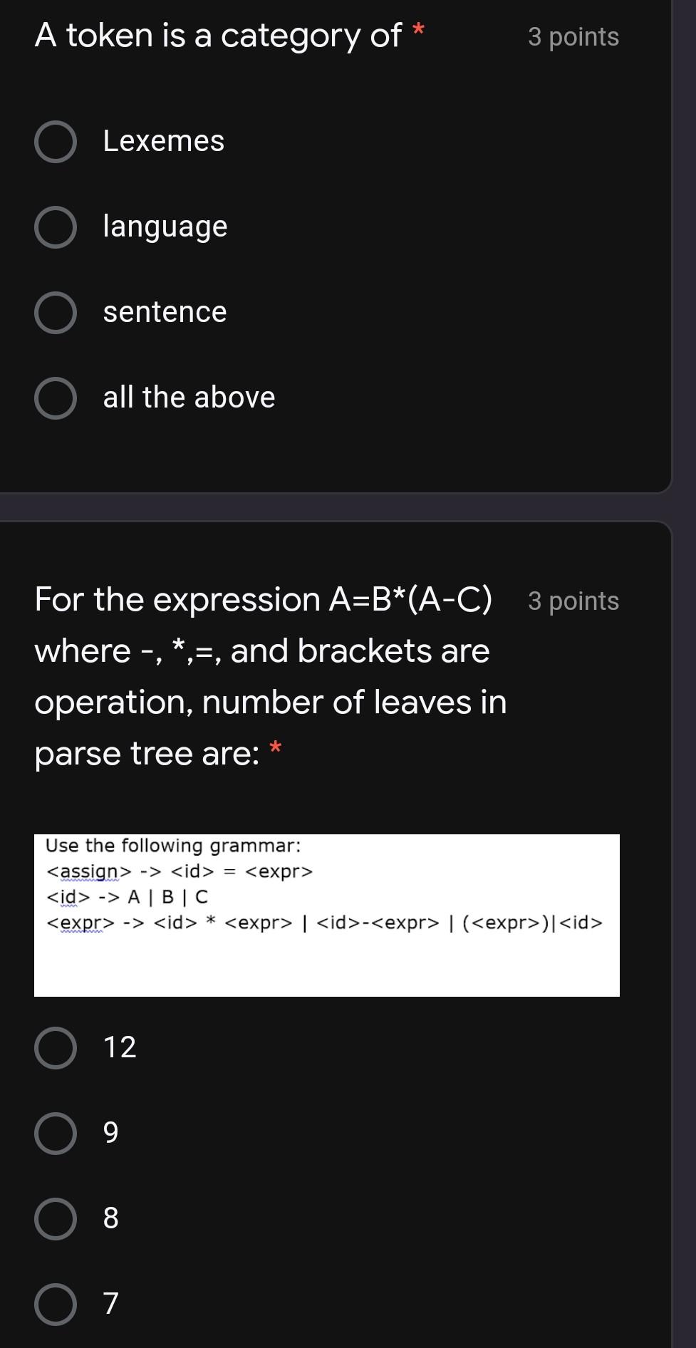 Solved A token is a category of * 3 points Lexemes language | Chegg.com