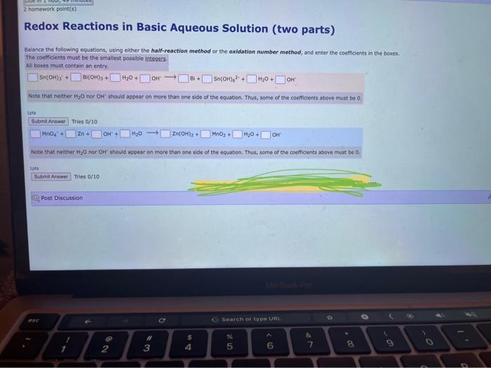 Solved Redox Reactions in Basic Aqueous Solution (two parts) | Chegg.com