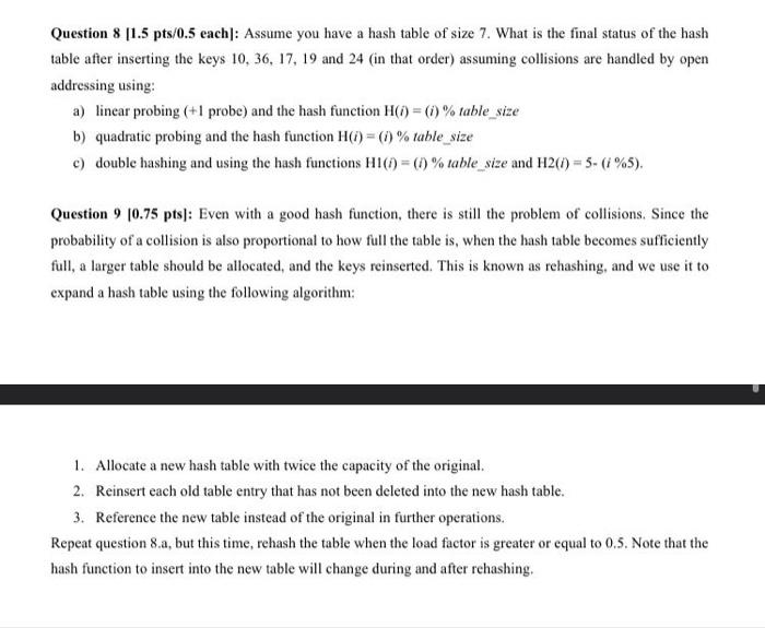 Solved Question 8 15pts05 Each Assume You Have A Hash 