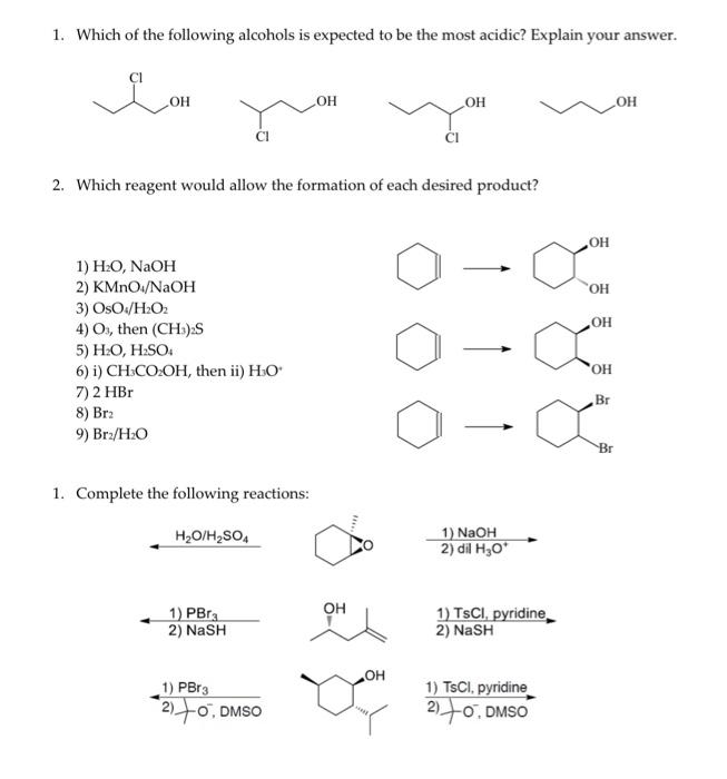 Solved 1. Which of the following alcohols is expected to be | Chegg.com