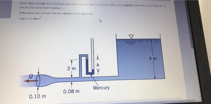 Solved Water flows steadily from the large open tank shown | Chegg.com