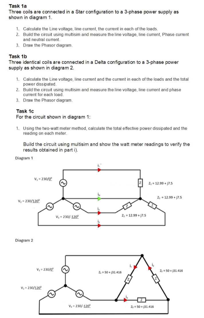Task 1a ﻿ Three coils are connected in a Star | Chegg.com