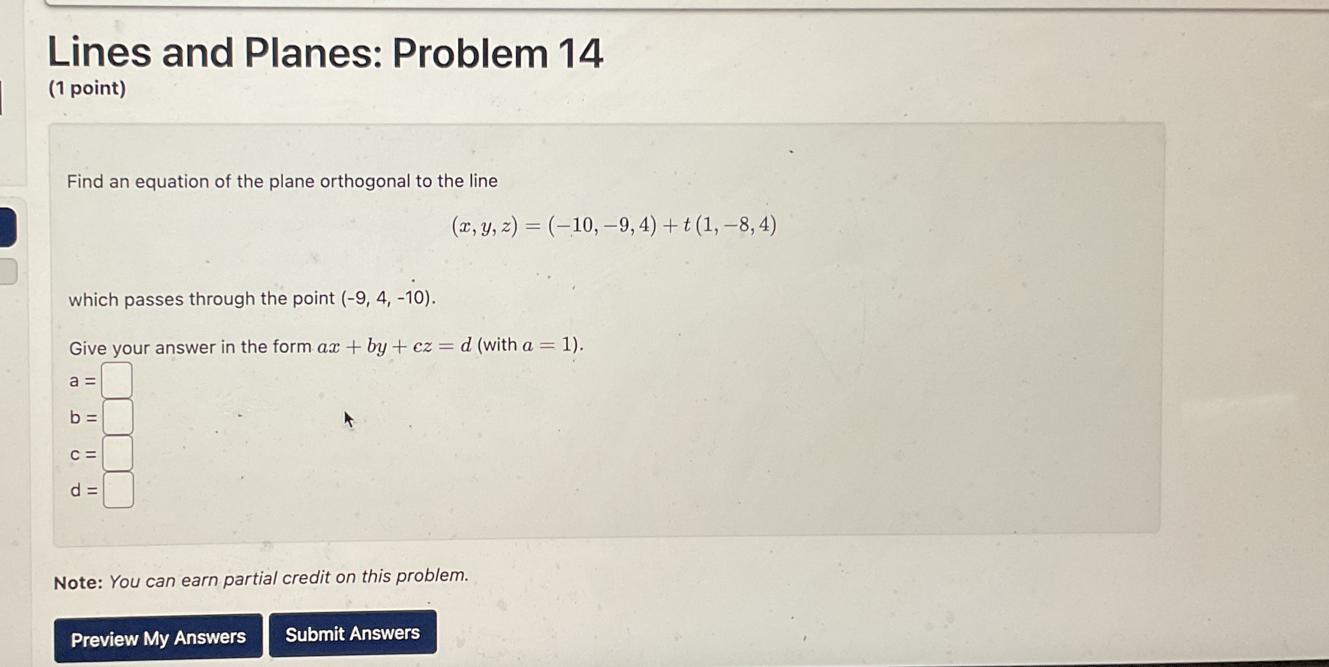 Solved Lines and Planes: Problem 14(1 ﻿point)Find an | Chegg.com