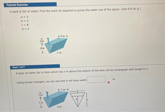 Solved A tank is full of water. Find the work W required to | Chegg.com