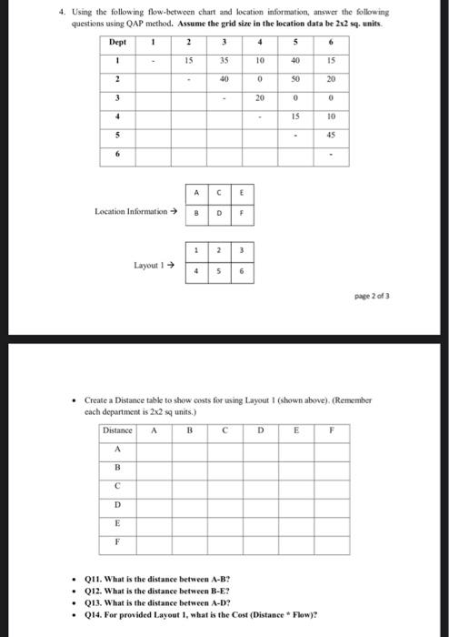 Solved 4. Using the following flow-between chart and | Chegg.com