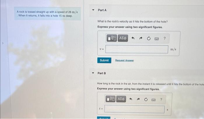 Solved A rock is tossed straight up with a speed of 26 m/s | Chegg.com