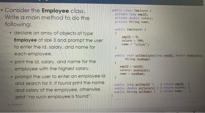 Consider the Employee class. public class Enployee \{ | Chegg.com