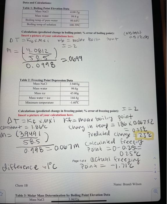Solved Data and Calculations: Table 1: Rolling Point | Chegg.com