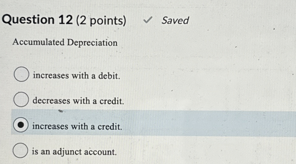 Solved Question 12 (2 ﻿points)Accumulated | Chegg.com